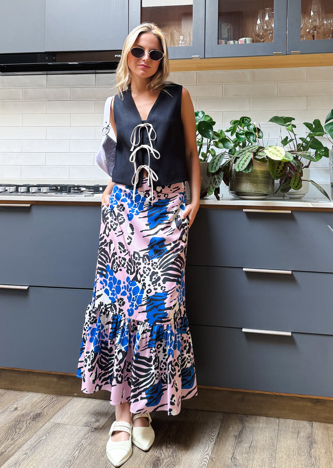 Pollera Lucia | Print rosa – Victoria Raveau